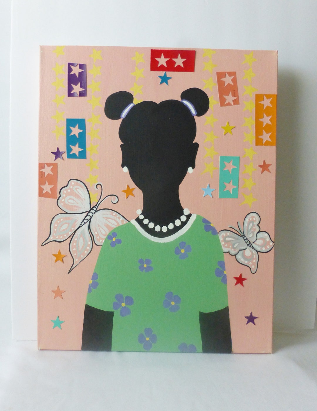 18 X 24 Painting, "buns and Butterflies", Silhouetted Black Girl ...