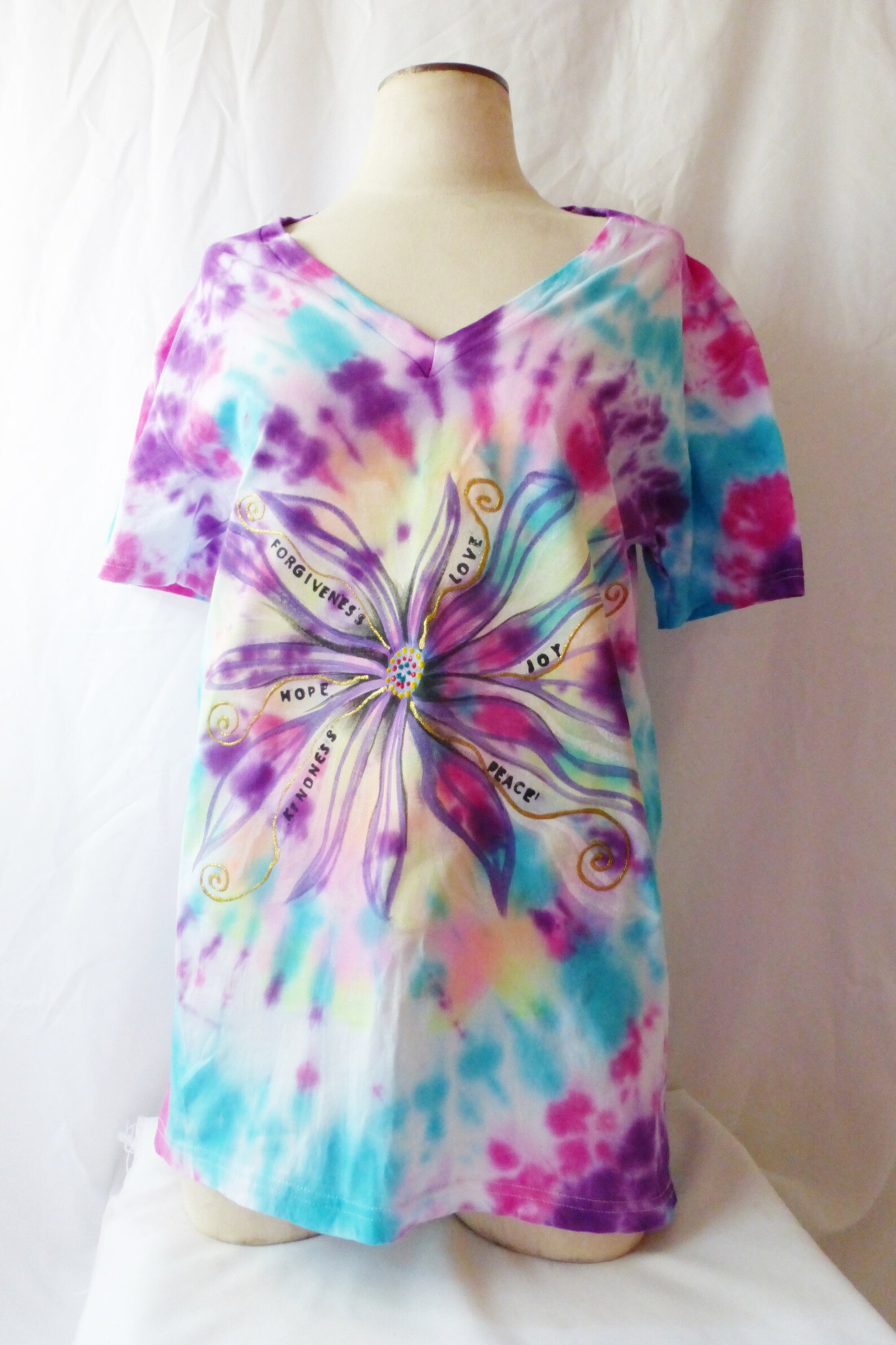 Flower Burst of Positive Words Tie Dye T'shirt Woman's Size Large - Etsy