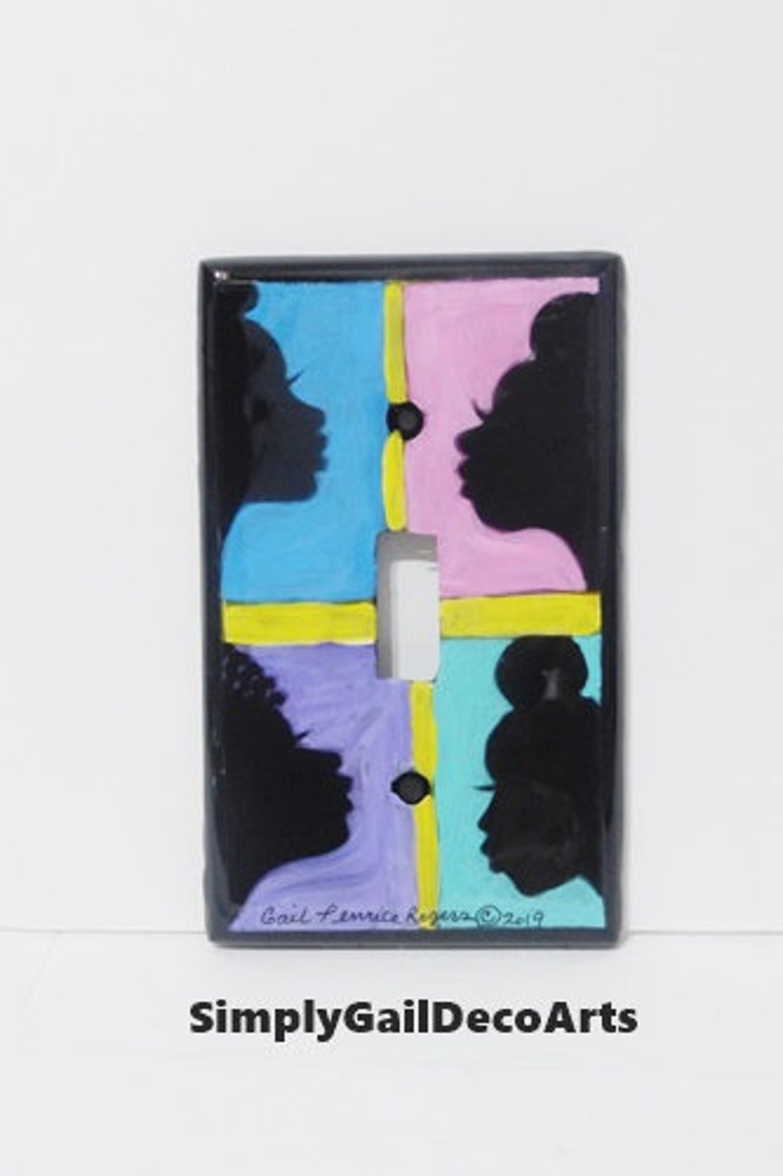 Four Elegant Silhouetted Women Afrocentric Hand Painted Light Switch ...