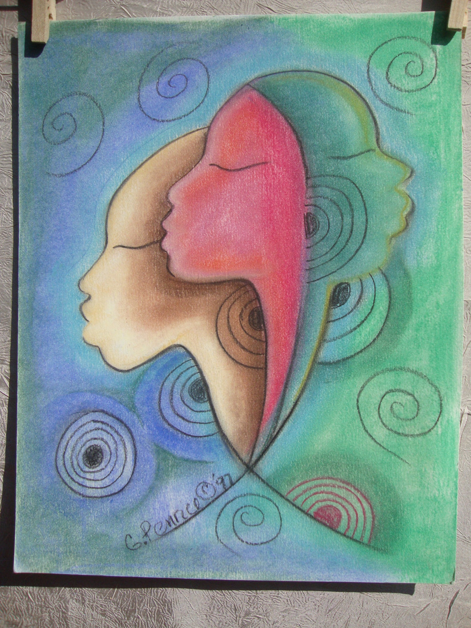 Transitional Faces Pastel Drawing Reproduction Print | Etsy