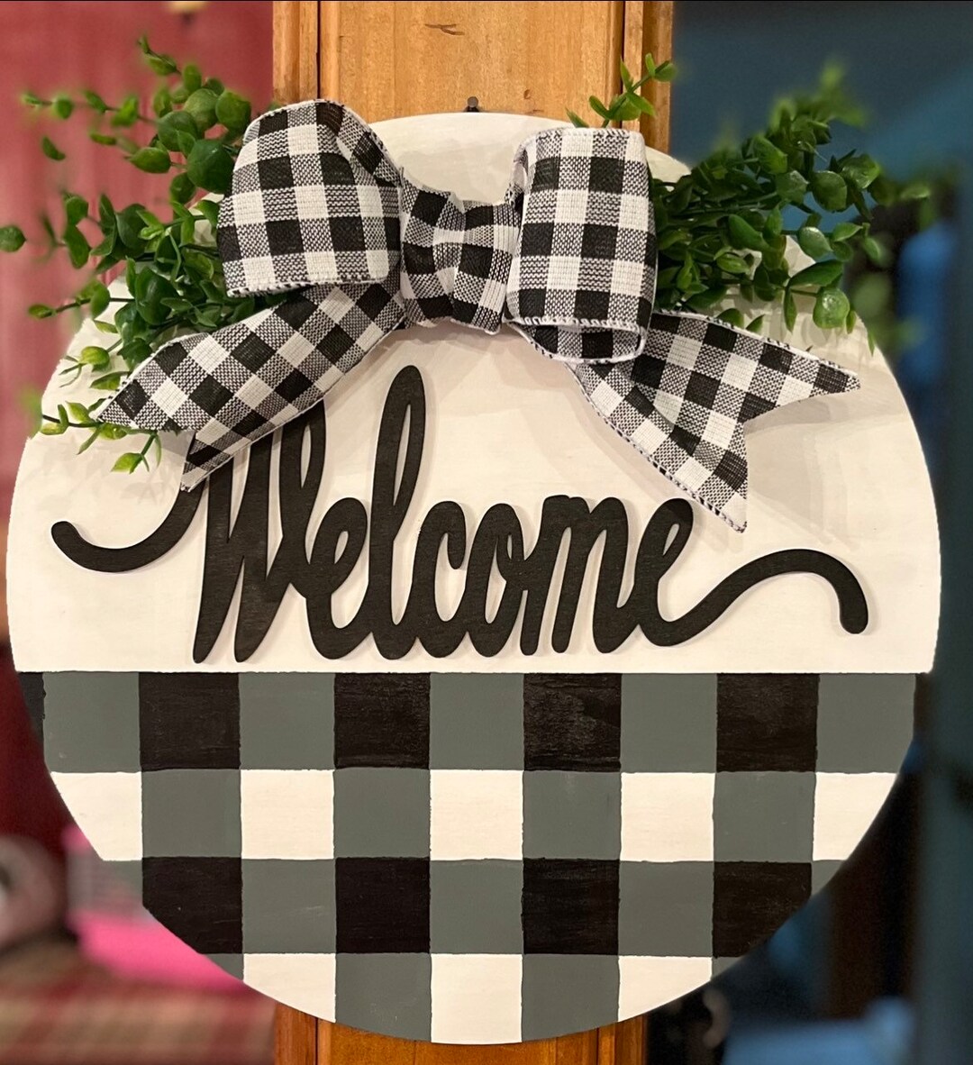 Welcome Door Hanger | Buffalo Plaid Door Hanger - Etsy