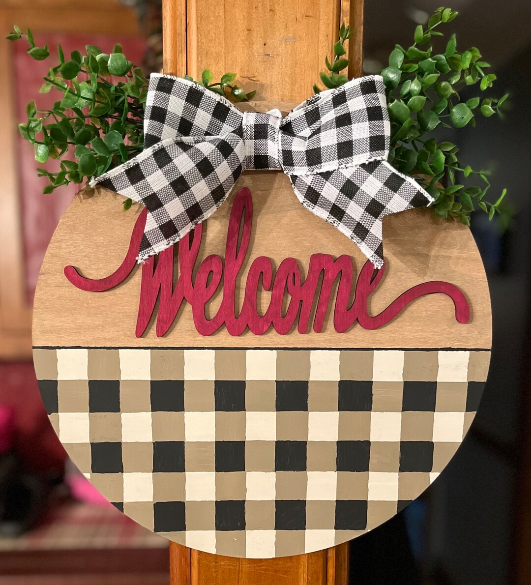 Welcome Door Hanger | Buffalo Plaid Door Hanger - Etsy