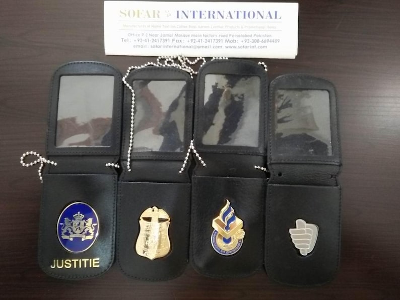 Police Badge Holder Wallet, Leather Badge Holder Purse, Neck Chain ...