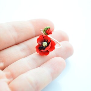 Red Poppy Ring Sterling Silver Base - Etsy