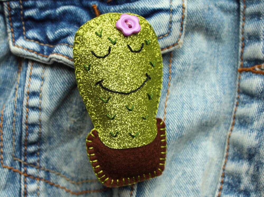 Sparkly Cactus Badge / Cacti Brooch / Plant Lady Pin Made With - Etsy