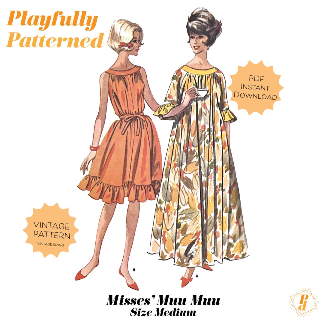 1960s Misses Muu Muu Sewing Pattern 6340, Size Medium, DIGITAL DOWNLOAD Pattern - PDF - Etsy
