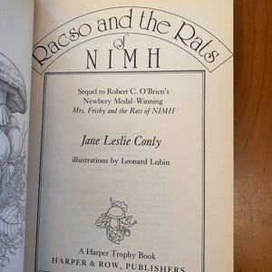 Rasco and the Rats of NIMH by Jane Leslie Conly - Harper Trophy 1988 - Etsy