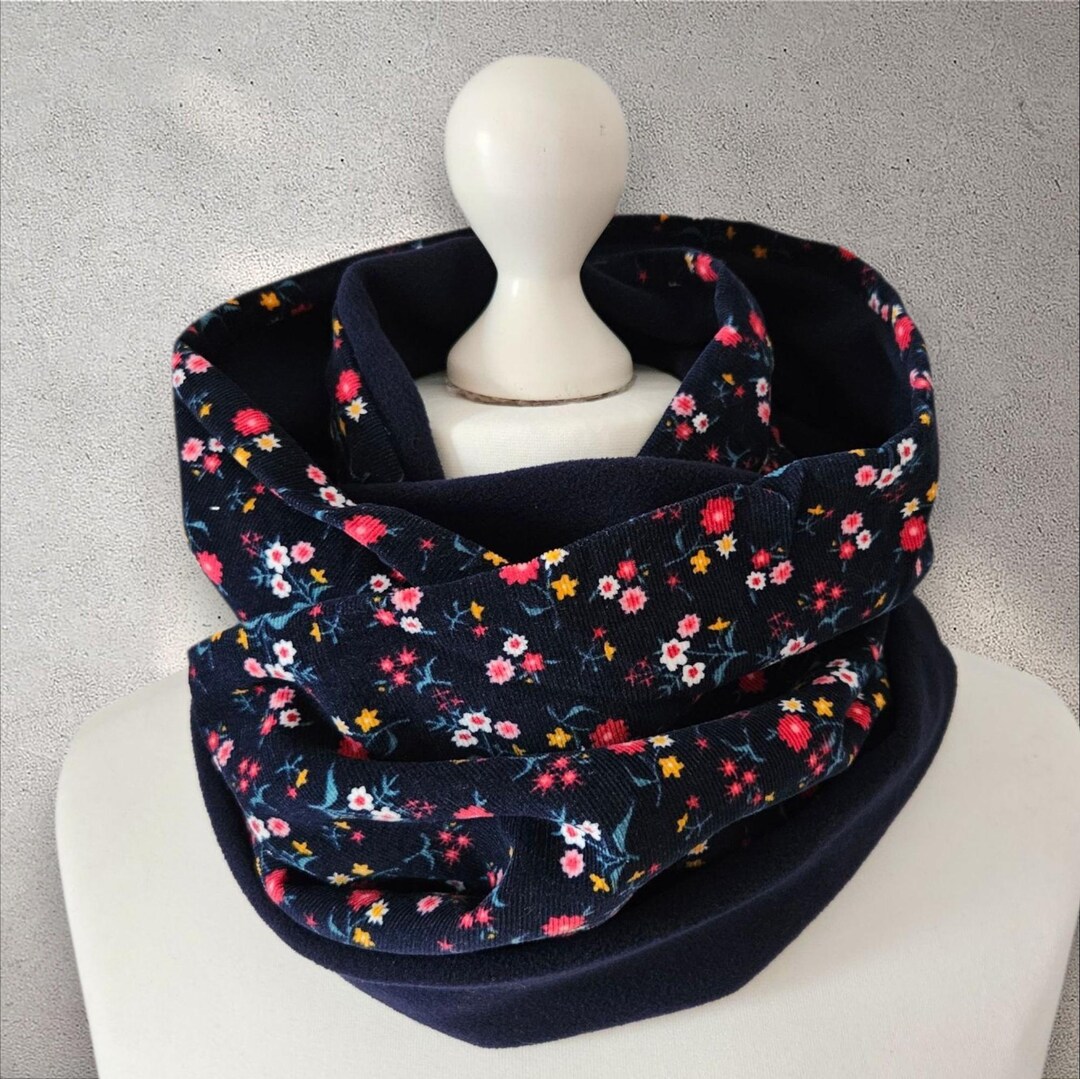 Wide Loop Scarf With Scattered Flowers, Made From Baby Fine Corduroy ...
