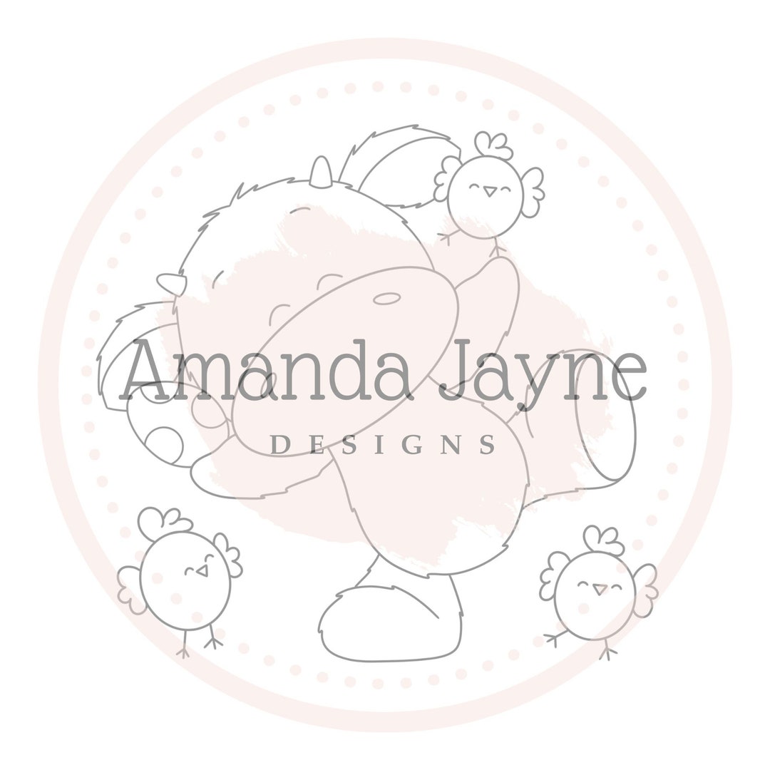 Easter Fun Digi Stamp, Cow With Chicks Digi Stamp, Digital Download, Amanda Jayne Designs - Etsy