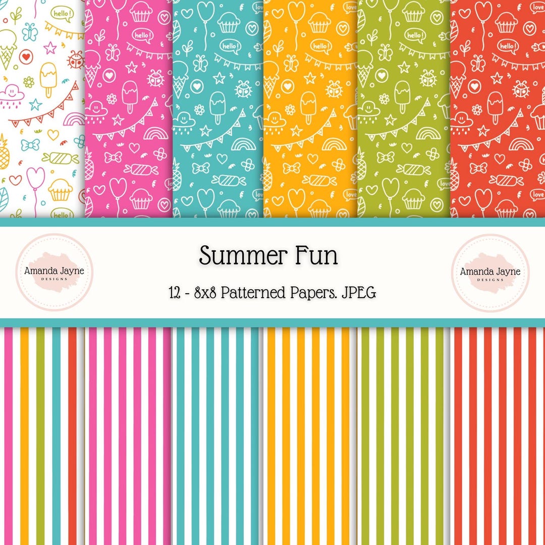 Summer Fun Digital Paper Pack | Bright & Colorful Summer Backgrounds ...