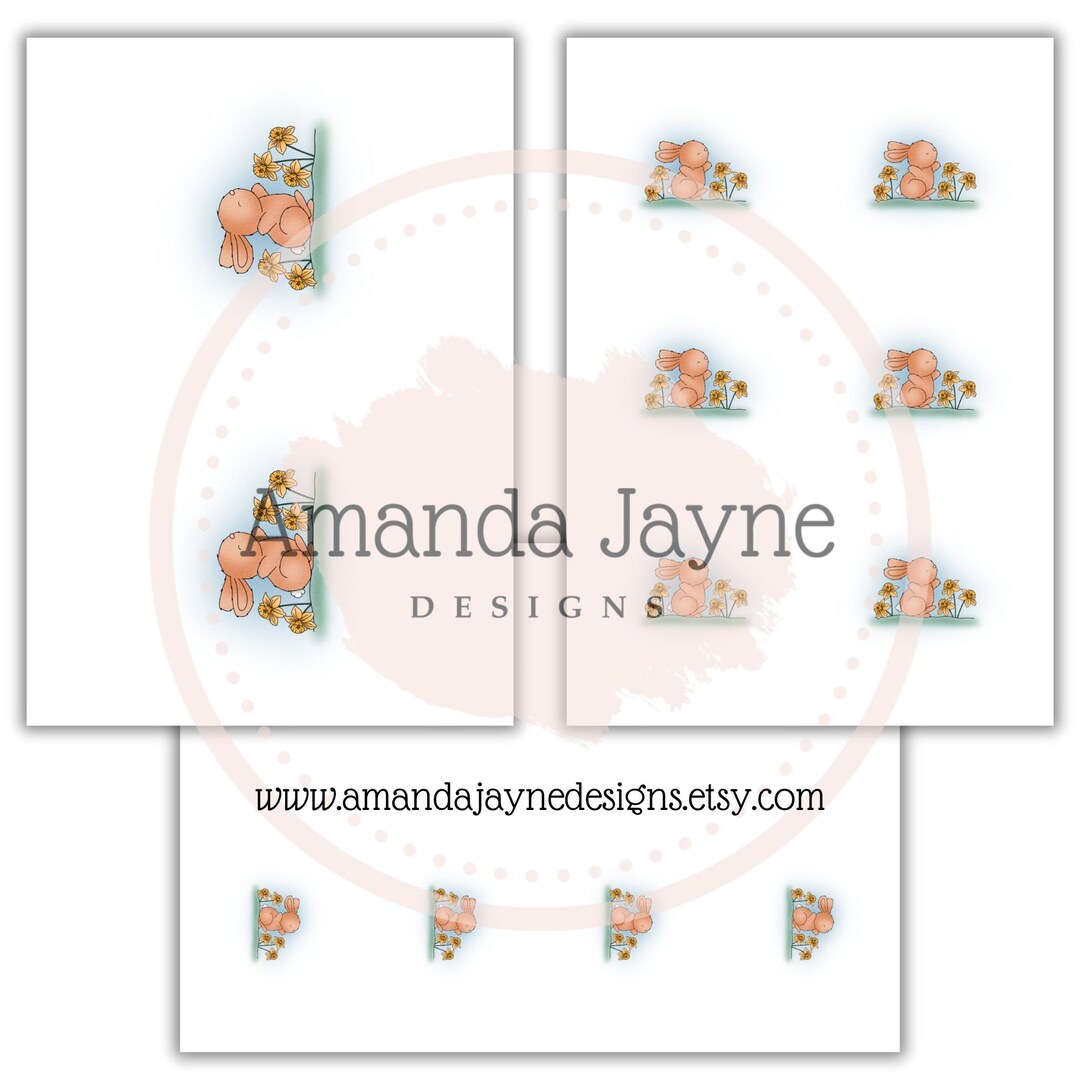 Daffodil Bunny A4 PDF Coloured Printable 3 A4 Sheets Amanda Jayne ...