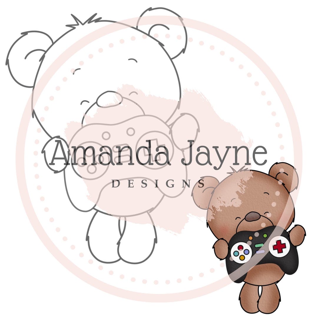 Gamer Bear Digital Stamp, Digi Stamp, Clipart, Printable, Spring ...