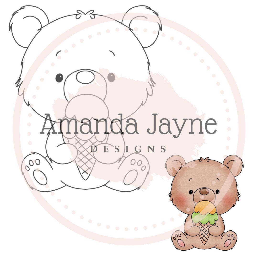 Ice Cream Bear Digital Stamp, Digi Stamp, Clipart, Printable, Summer ...