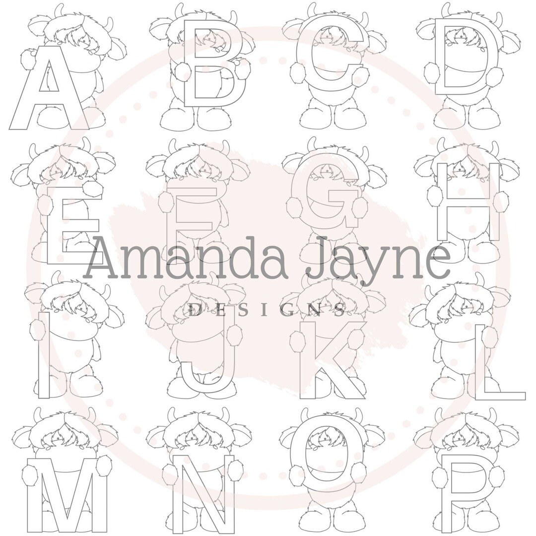 Amanda Jayne Designs Digital Stamp Highland Cow Alphabet, JPEG ...