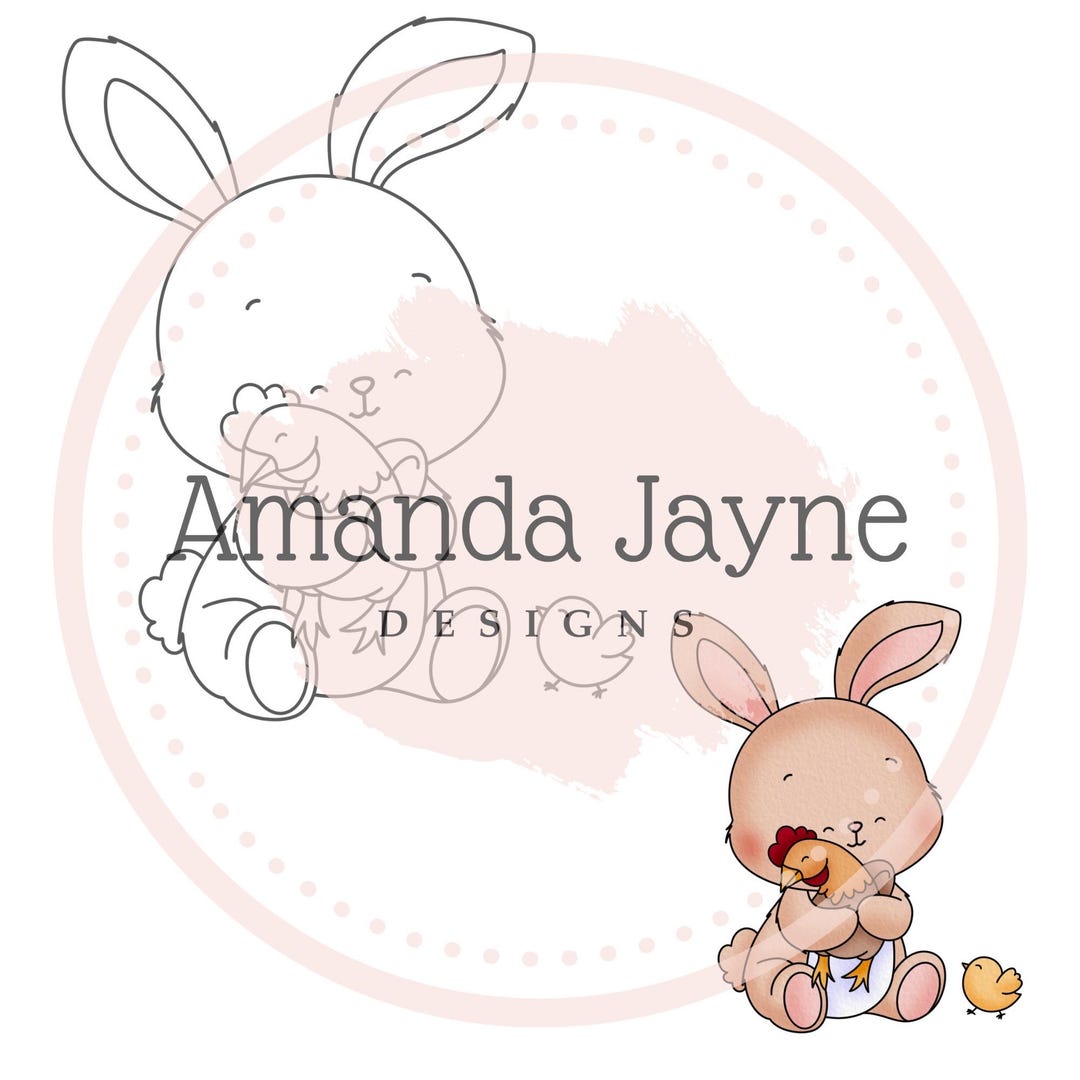 Bunny Holding Chicken Digital Stamp for Card Making, Digi Stamp ...