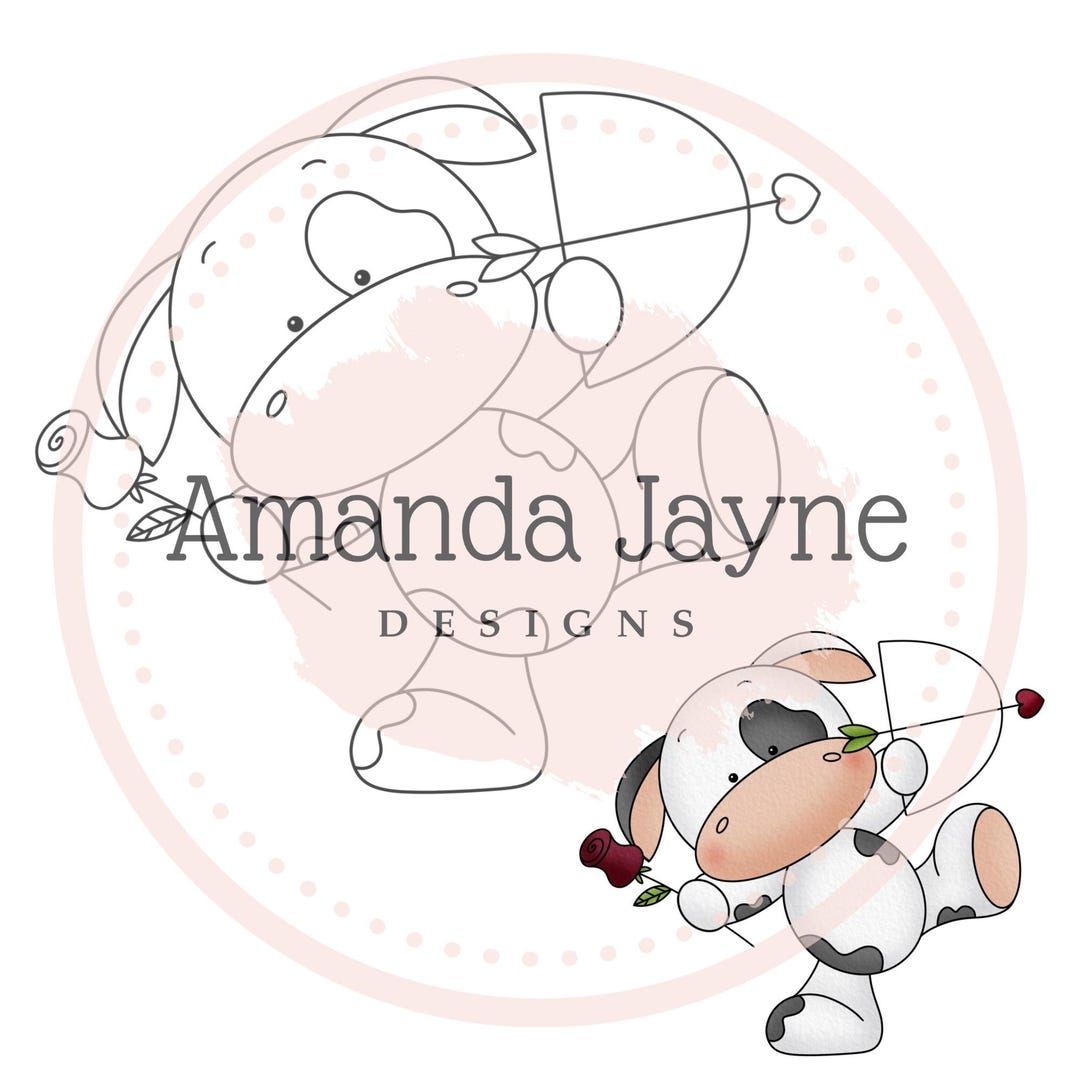 Cupid Cow Digital Stamp| Valentine’s Clipart | Friend | Digi Stamps ...