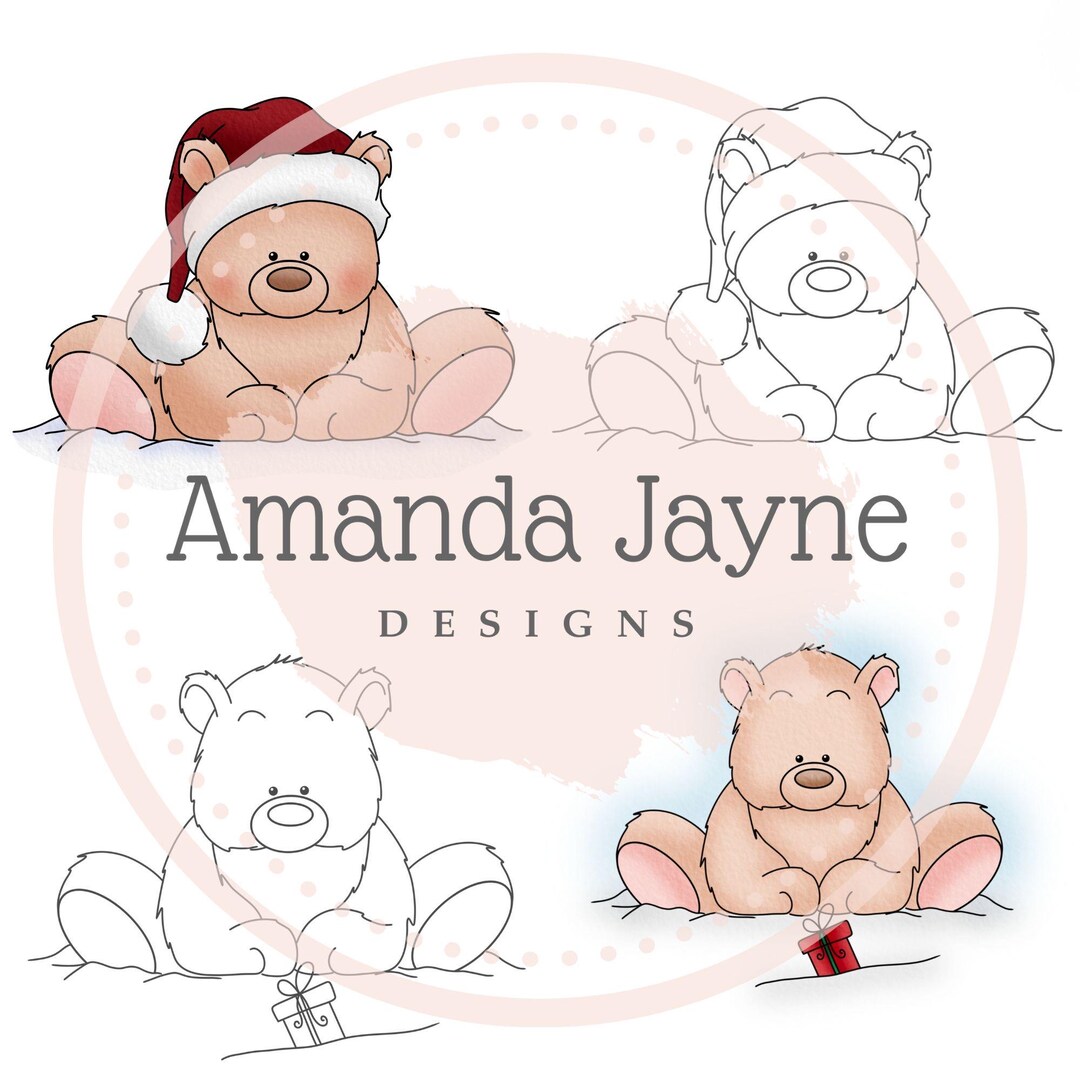 Christmas Digital Stamp Set - Printable Holiday Clipart| Christmas Bear ...