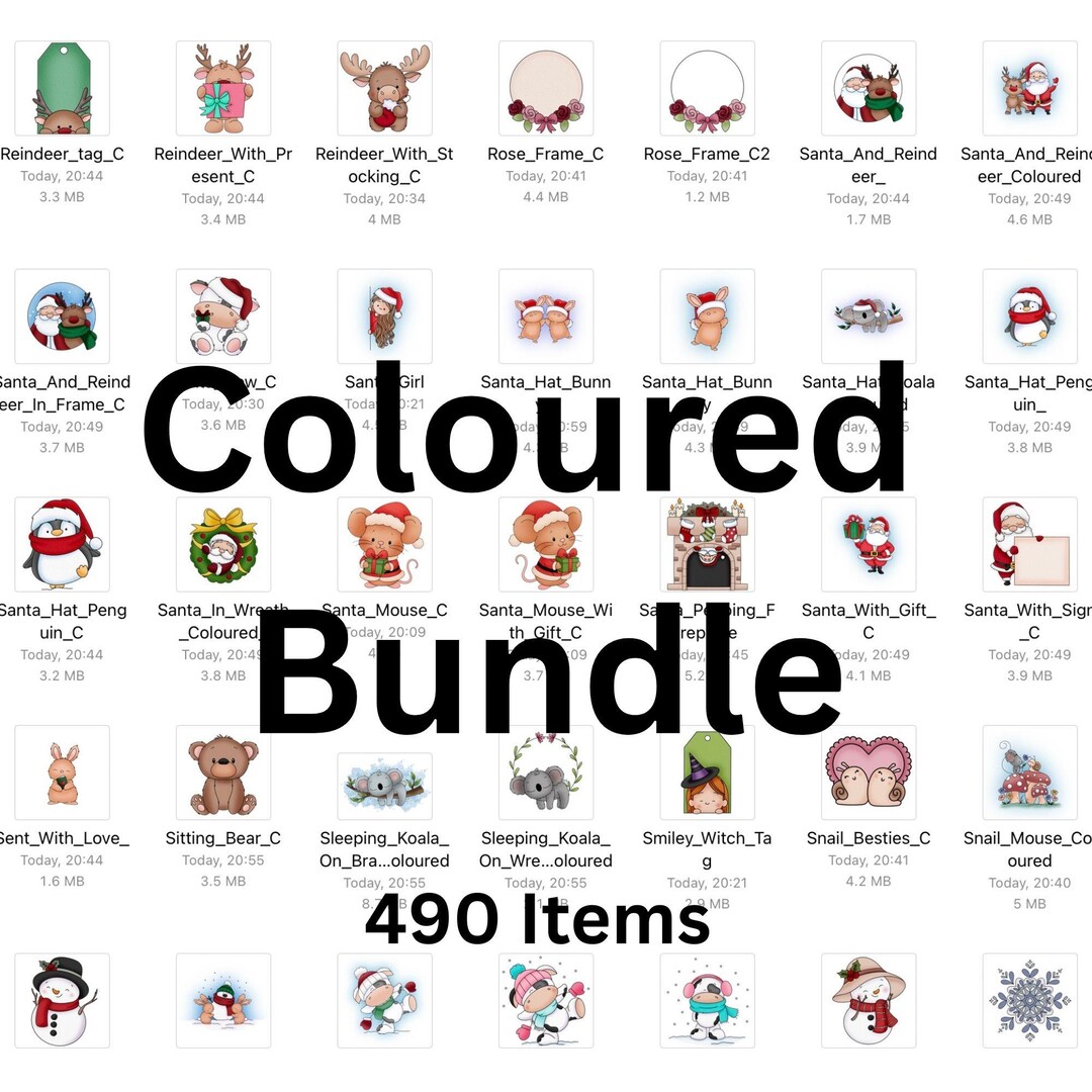 COLOURED BUNDLE - 490 Pre-coloured Digital Stamps for Cardmaking, Digi ...