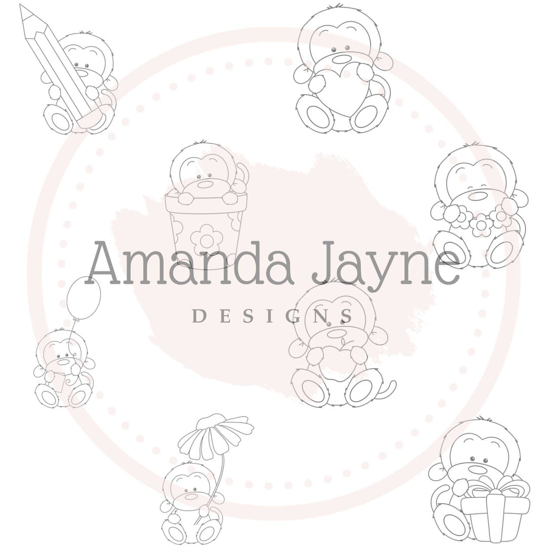 Monkey Digital Stamp Bundle, Digi Stamp, Amanda Jayne Designs - Etsy