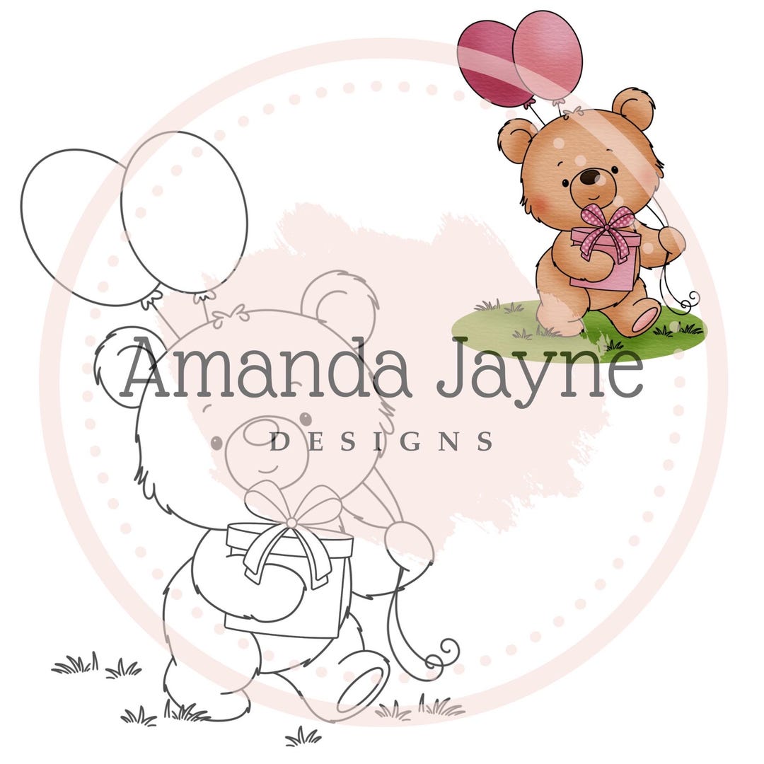 Birthday Gift Bear Digital Stamp, Digi Stamp, Clipart, Printable ...