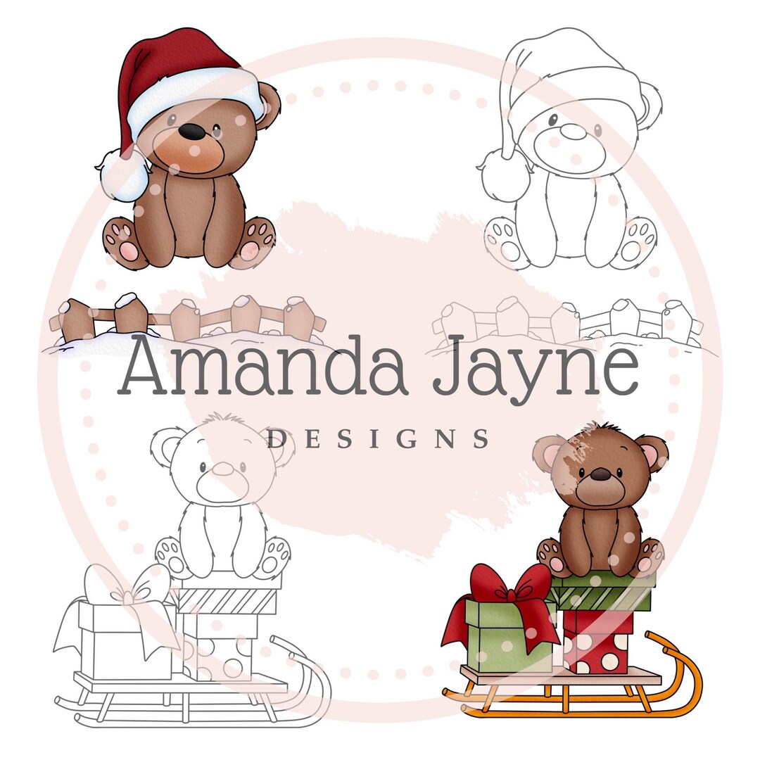 Christmas Digital Stamp Set - Printable Holiday Clipart| Christmas Bear ...