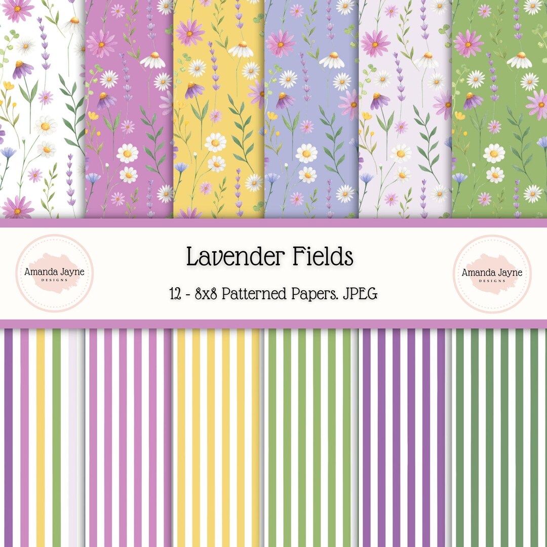 Lavender Fields Digital Paper Pack | Bright & Colorful Spring ...