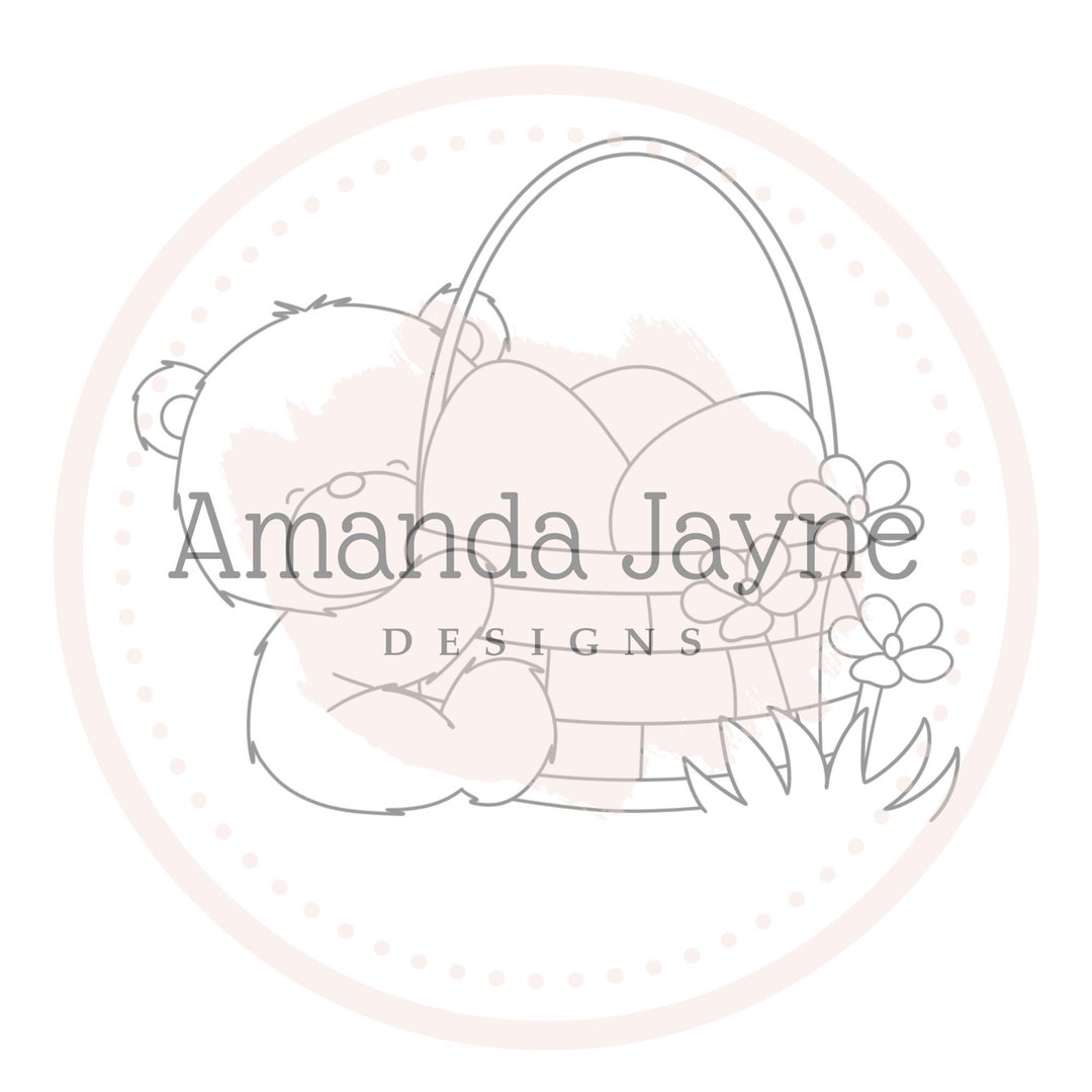 Easter Basket Bear Digi Stamp, Digi, Bear Digi, Easter Digital Stamp ...