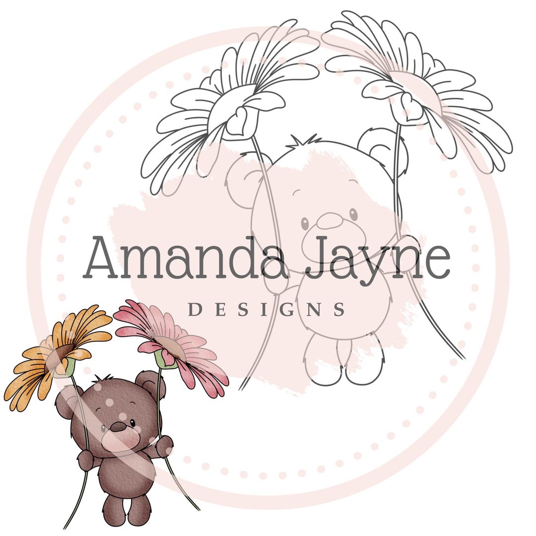 Daisy Bear Digital Stamp, Digi Stamp, Clipart, Printable, Spring,floral ...