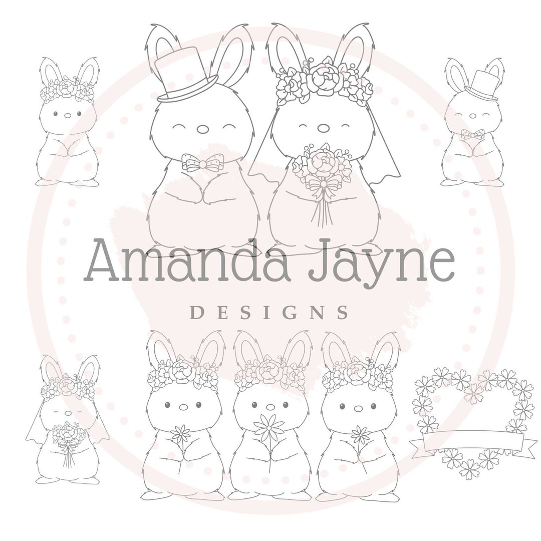 Amanda Jayne Designs Digital Stamp Bunny Wedding Set, JPEG, Wedding ...