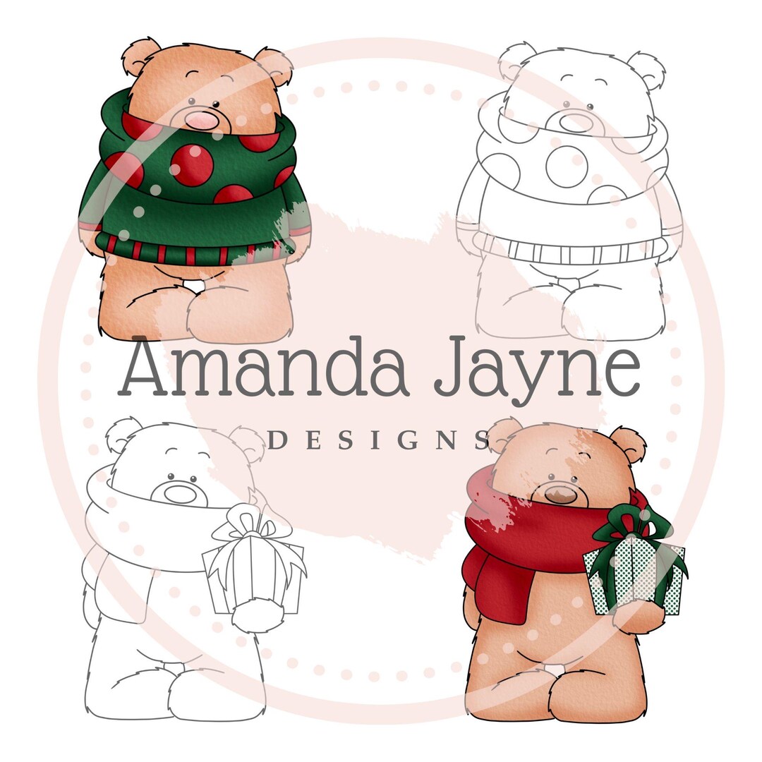 Christmas Digital Stamp Set - Printable Holiday Clipart| Christmas Bear ...