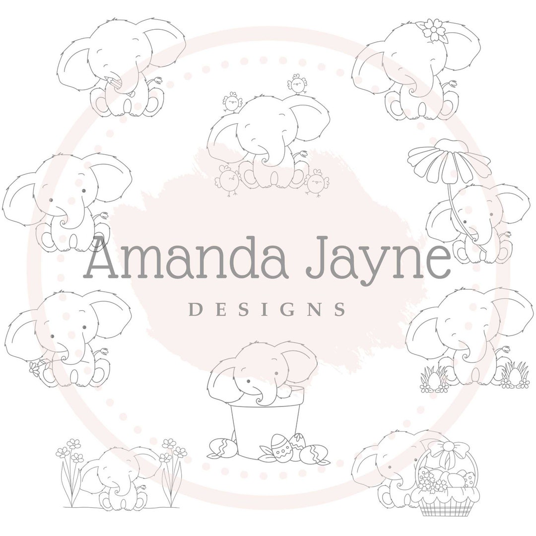 Elephant Digital Stamp Bundle, Digi Stamp, Card Making, Amanda Jayne ...