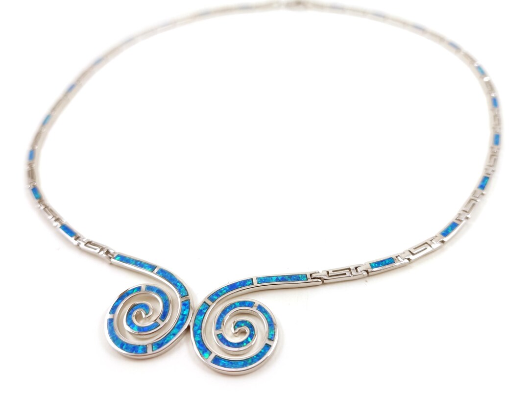 Greek Silver Opal Double Spiral Necklace, Jewelry From Greece ...