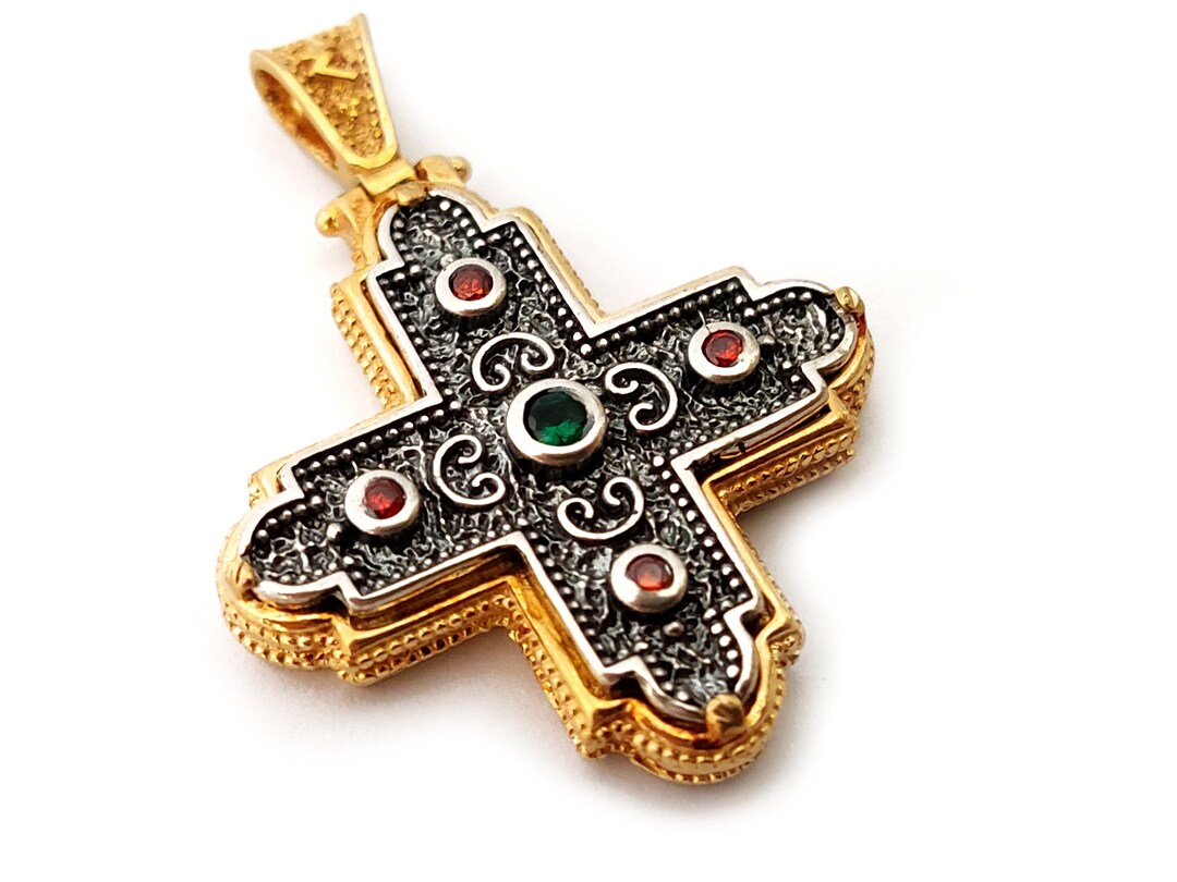 Handmade Byzantine Greek Cross 30x30mm, Sterling Silver 925 Gold Plated ...