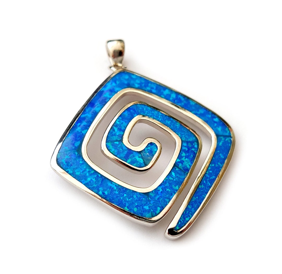 Greek Key Meander Blue Opal Silver Pendant 27mm, Jewelry From Greece ...