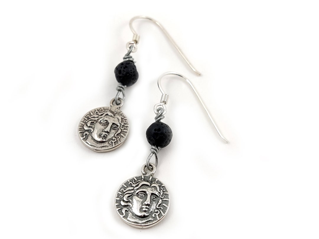 Sterling Silver 925 Ancient Greek God Apollo Helios Coin Earrings 13mm ...