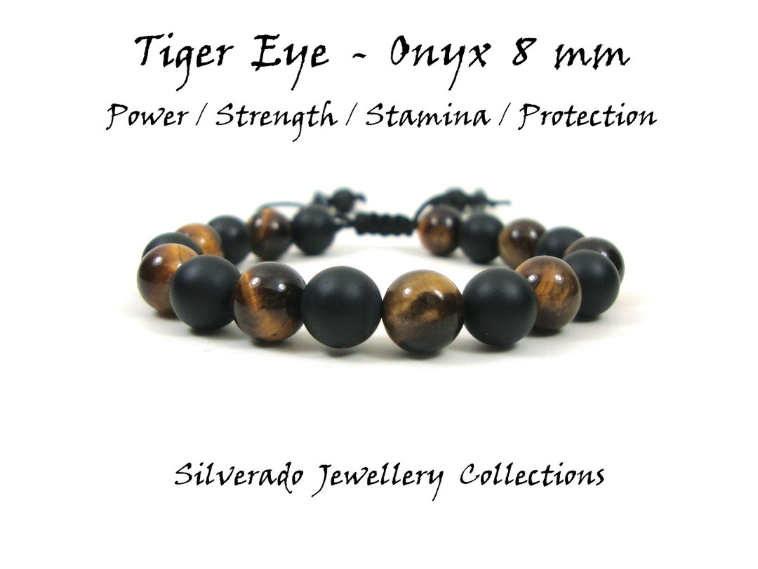 Natural Onyx & Tiger Eye Power Strength Stamina Stones 8mm Gemstone ...