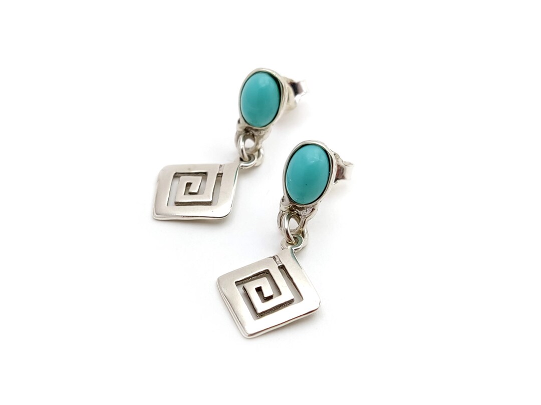 Sterling Silver 925 Greek Key Turquoise Earrings , Eternity Key Meander ...