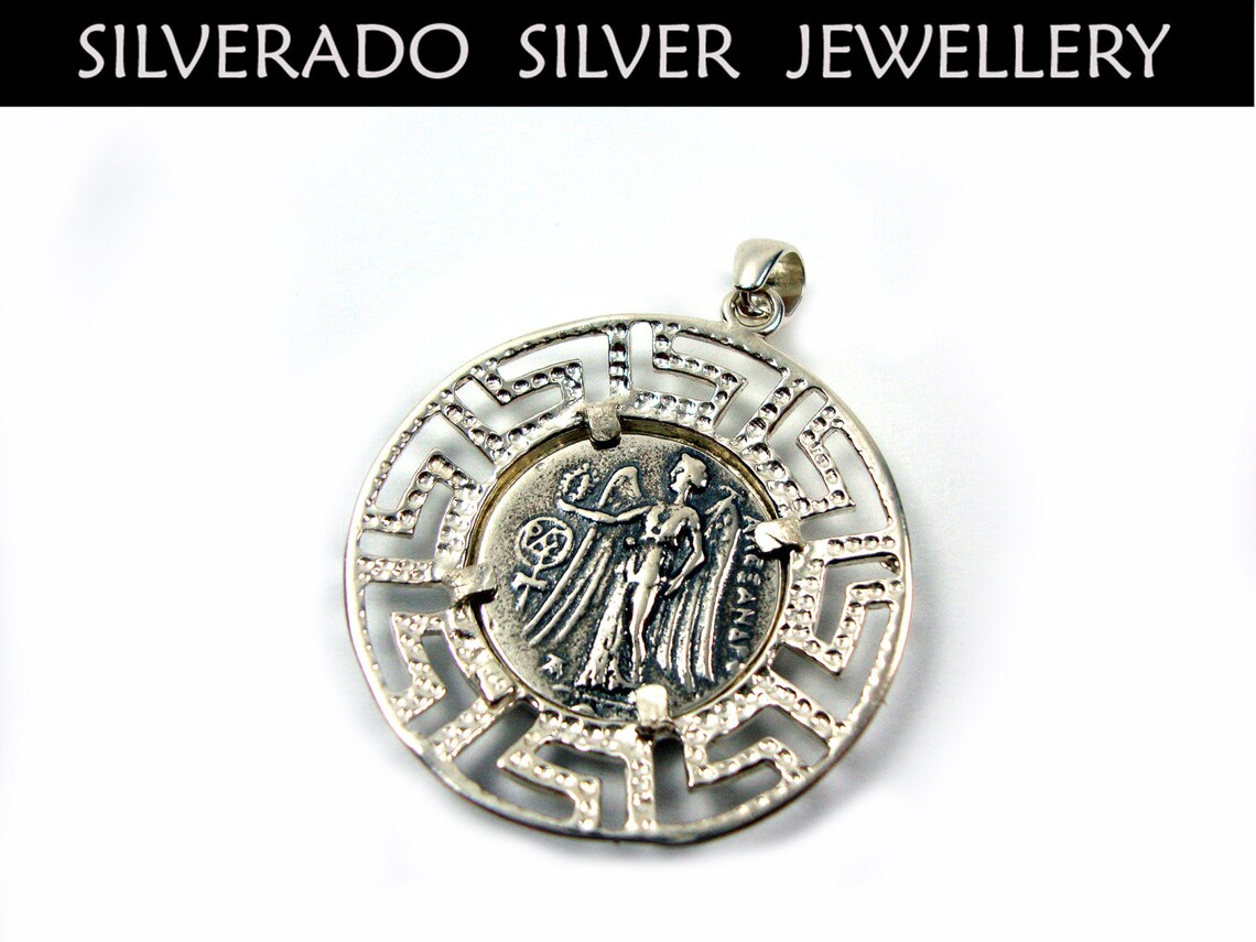 Sterling Silver 925 Ancient Greek Goddess Athena Round Pendant 33 Mm ...