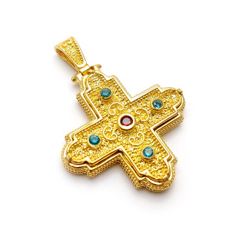 Greek Byzantine Orthodox Cross in Gold Plated Sterling Silver - Etsy