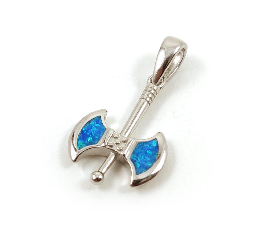 Greek Double Axe Labrys Blue Opal Silver Pendant 25x14mm, Handmade ...