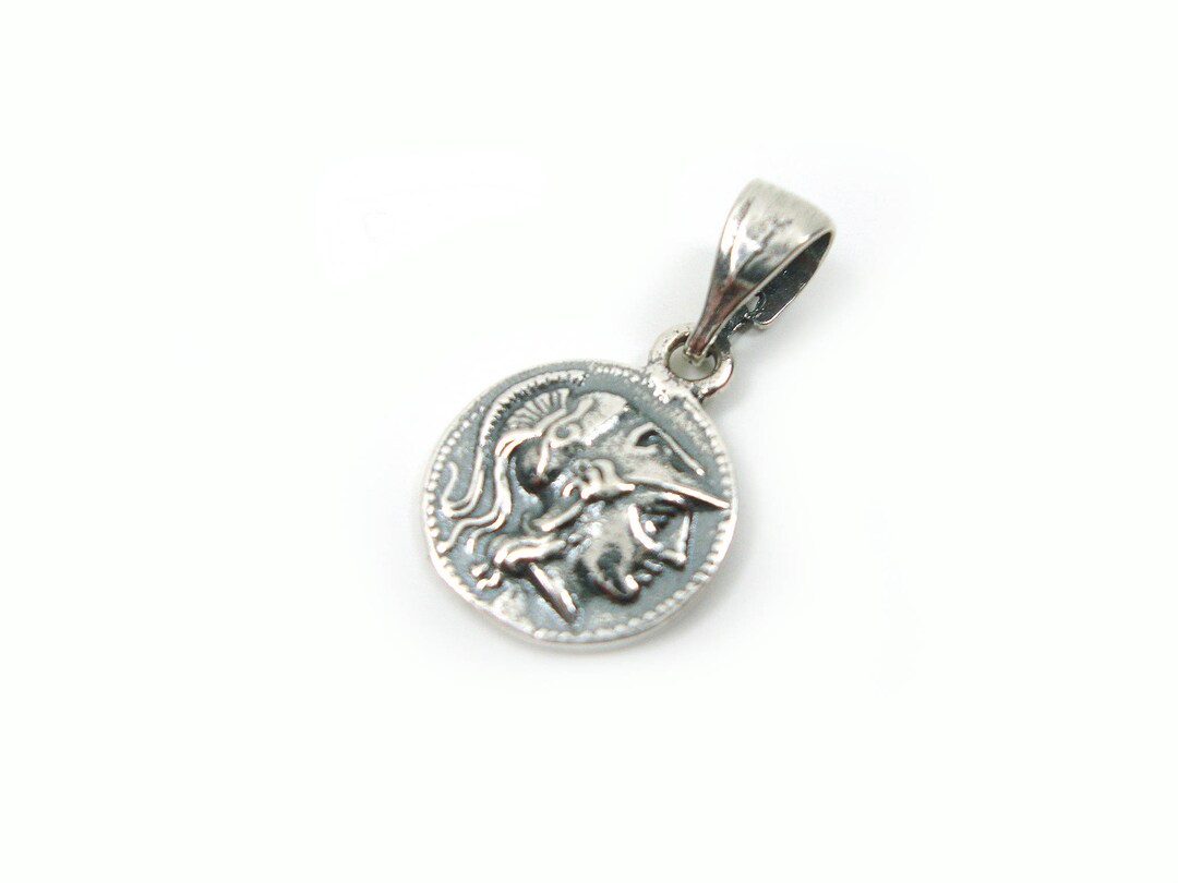 Sterling Silver 925 Ancient Greek Goddess Athena Solid Round Pendant 13 ...