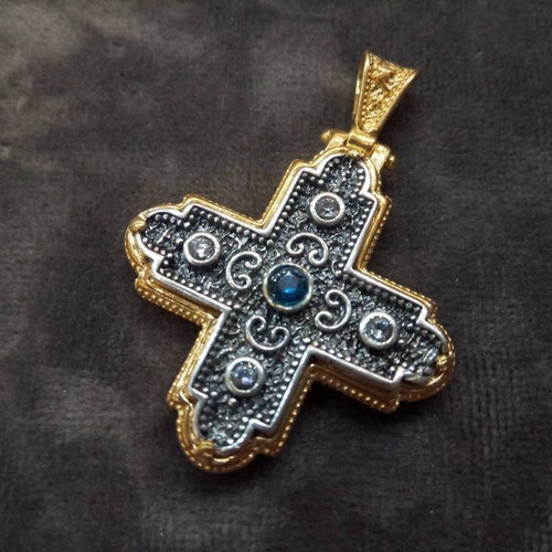 Greek Byzantine Orthodox Cross in Gold Plated Sterling Silver - Etsy