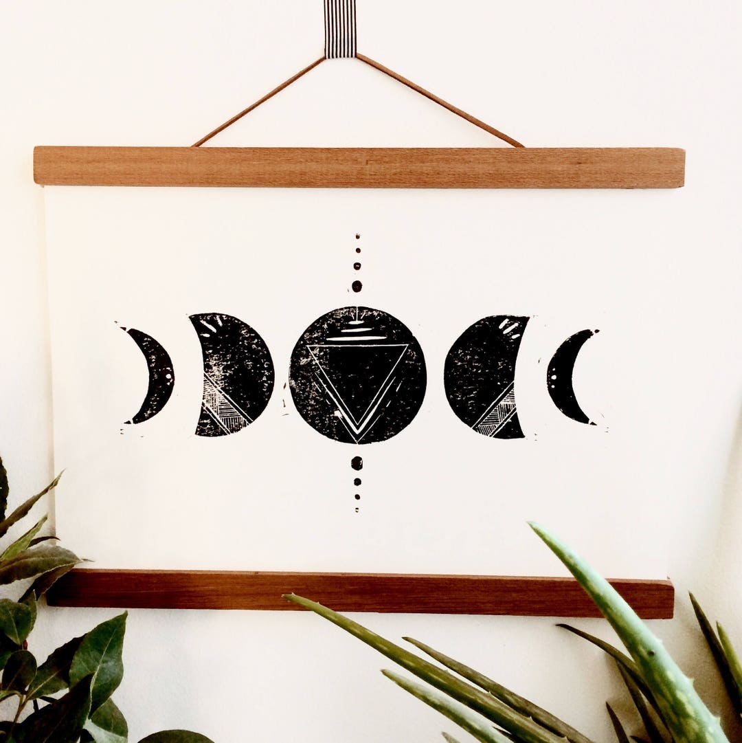 Lunar Phase Print - Lino | Block Print | Home Decor | Art Print ...
