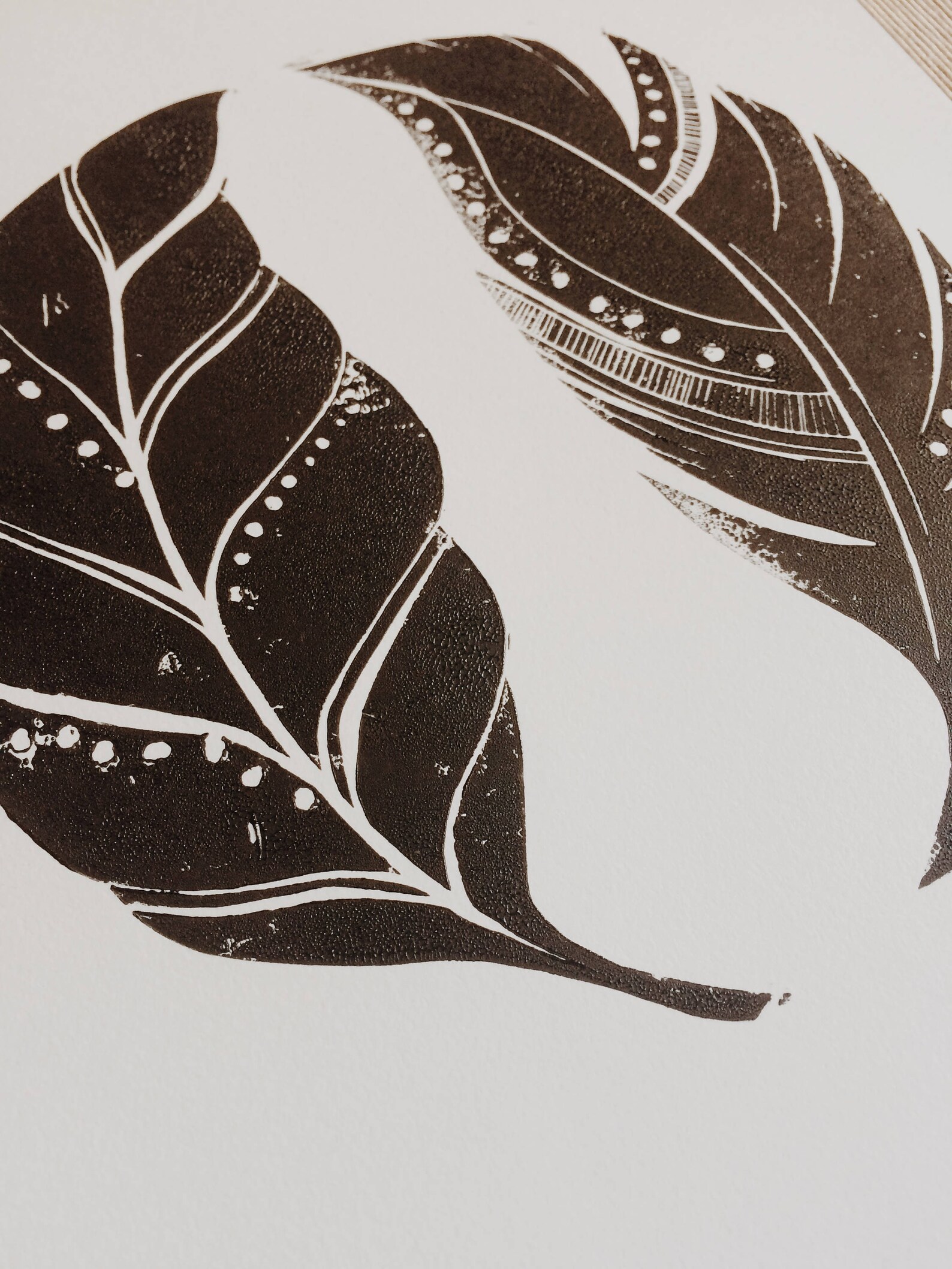 Leaf & Feather Print Lino Art Block Print Boho Picture - Etsy UK