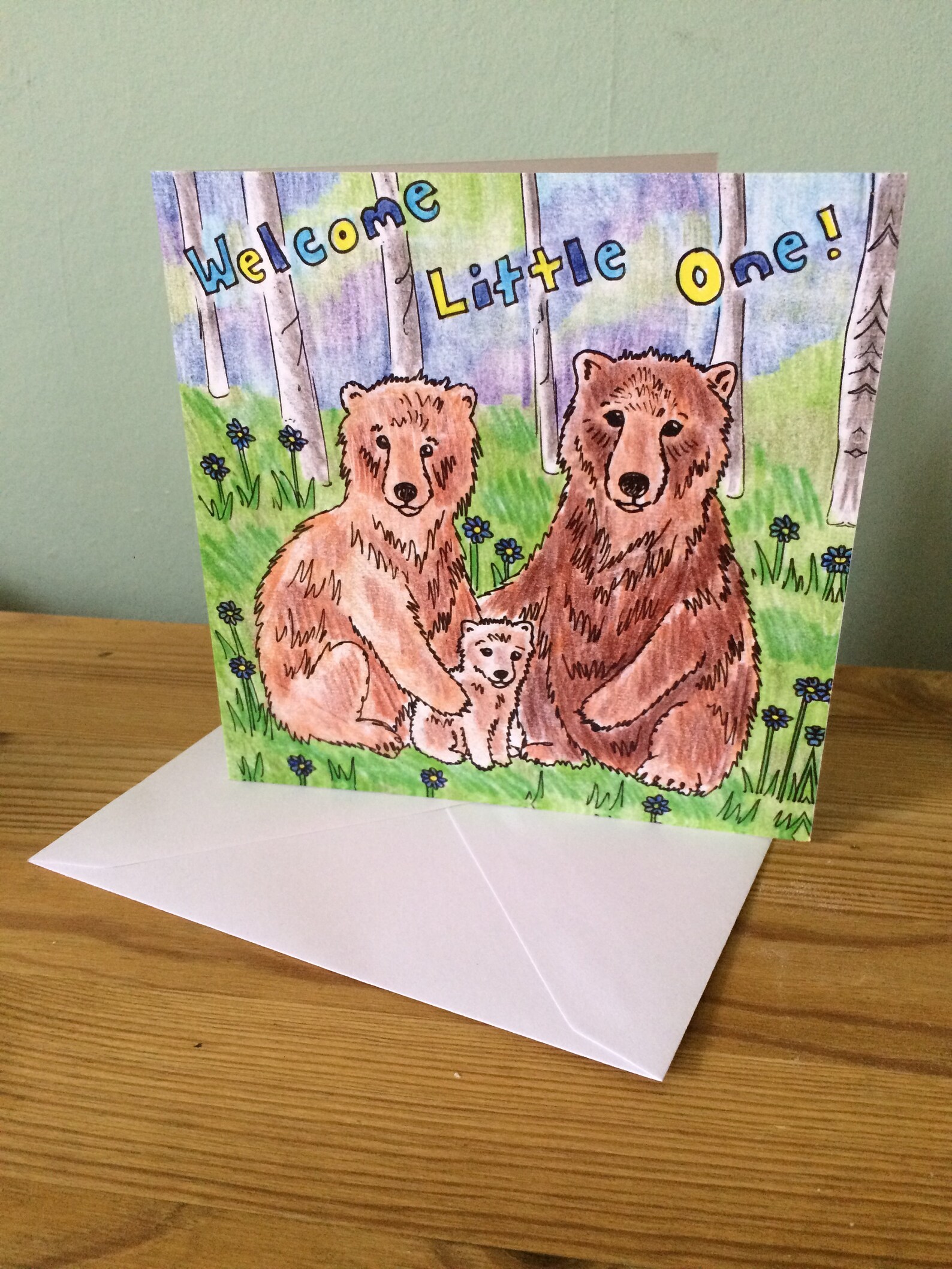 New Baby Bear Illustration Card - Etsy