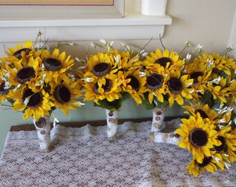 Rustic Sunflower Navy Burlap and Lace Small Table Arrangements | Etsy