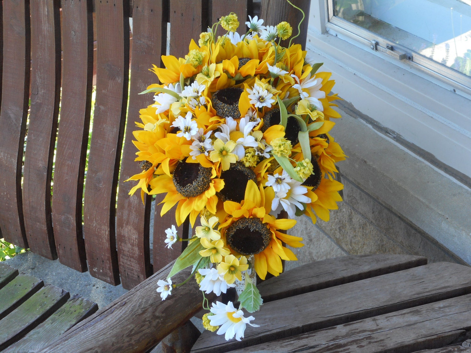 Cascading Sunflower Silk Bridal Bouquet Sunflower Wedding Etsy