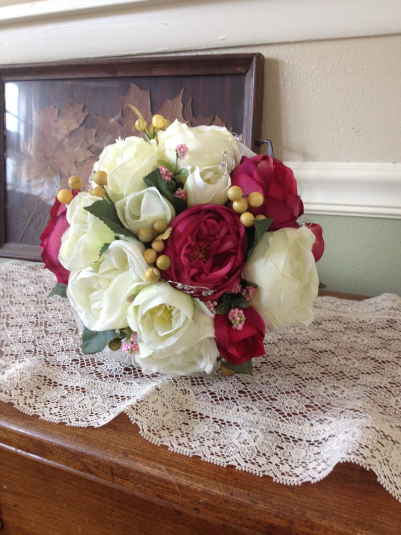 Raspberry Ivory and Pink Cabbage Rose Elegant Silk Bridal - Etsy