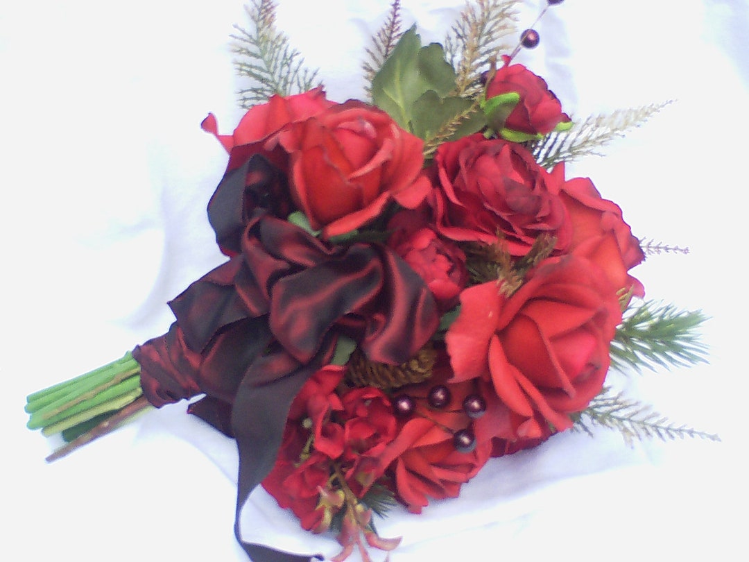 Real Touch Red Rose Silk Bridal Bouquet / Winter Wedding / Silk Wedding ...