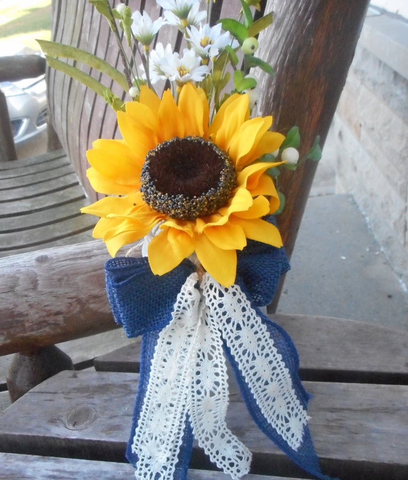 Rustic Sunflower Navy Burlap and Lace Small Table Arrangements ...